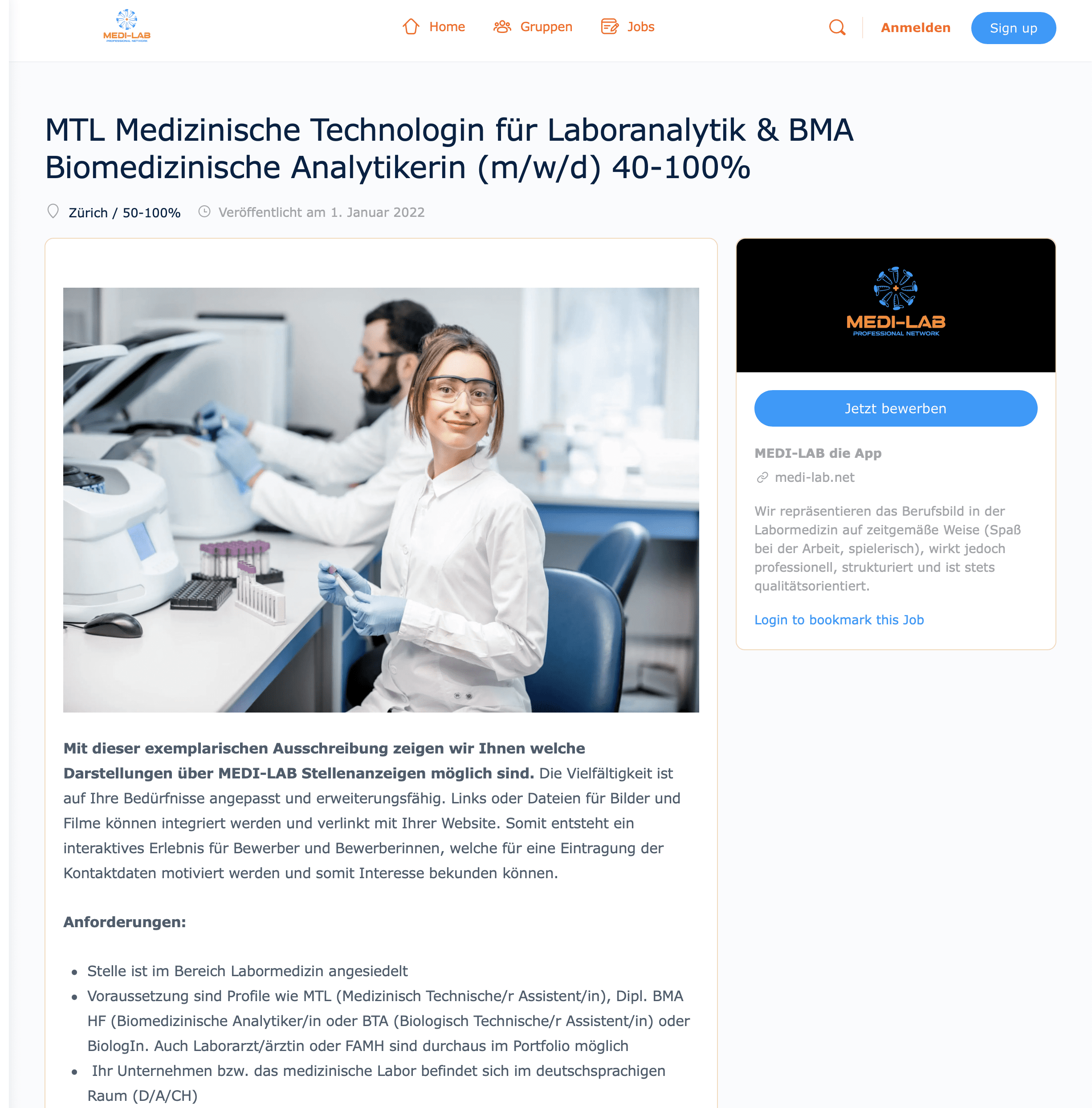 Schweiz Stellen für Biomedizinische Analytikerin und Analytiker / MEDI-LAB
